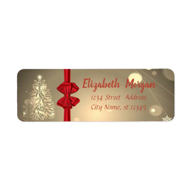 Gold Christmas Tree, Red Bow , Holiday Label | Zazzle