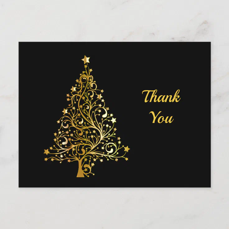 Gold Christmas Tree Thank You Postcard | Zazzle