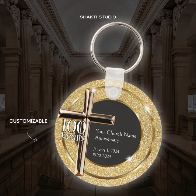 Gold Church 100 Years Anniversary Event Souvenir Keychain | Zazzle
