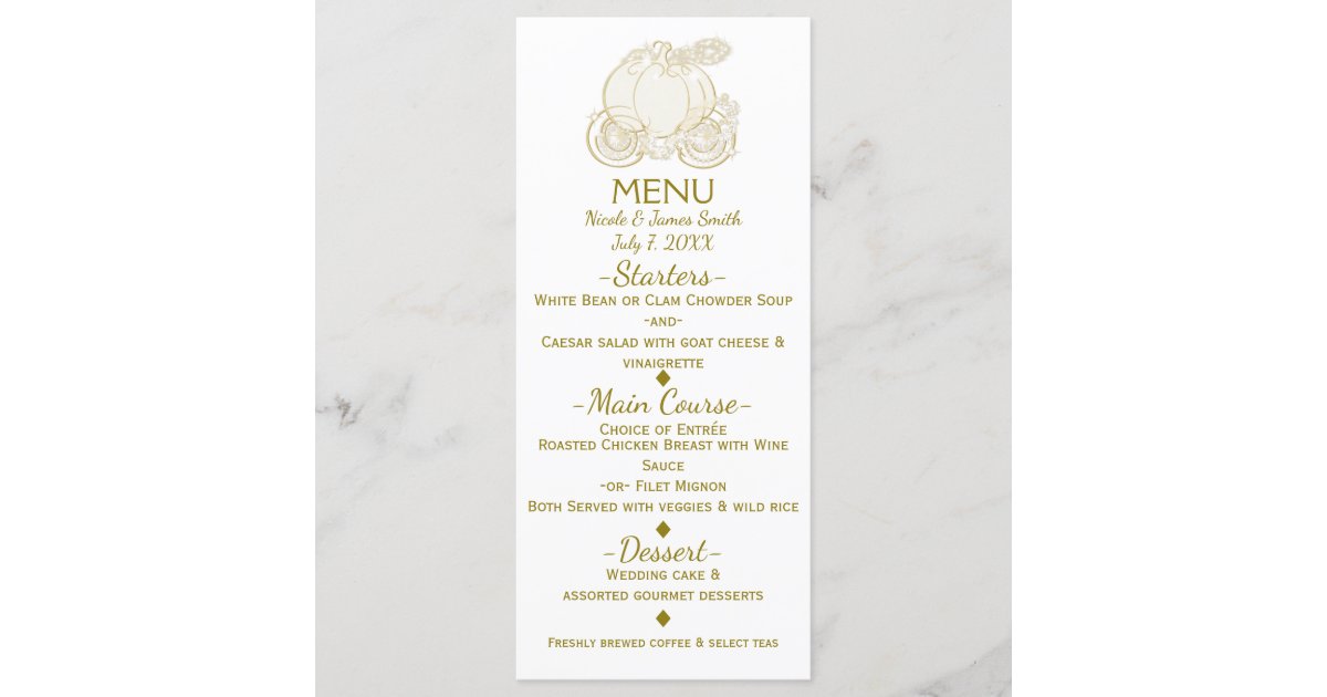 Gold Cinderella Carriage Princess Fairy Tale Menu | Zazzle