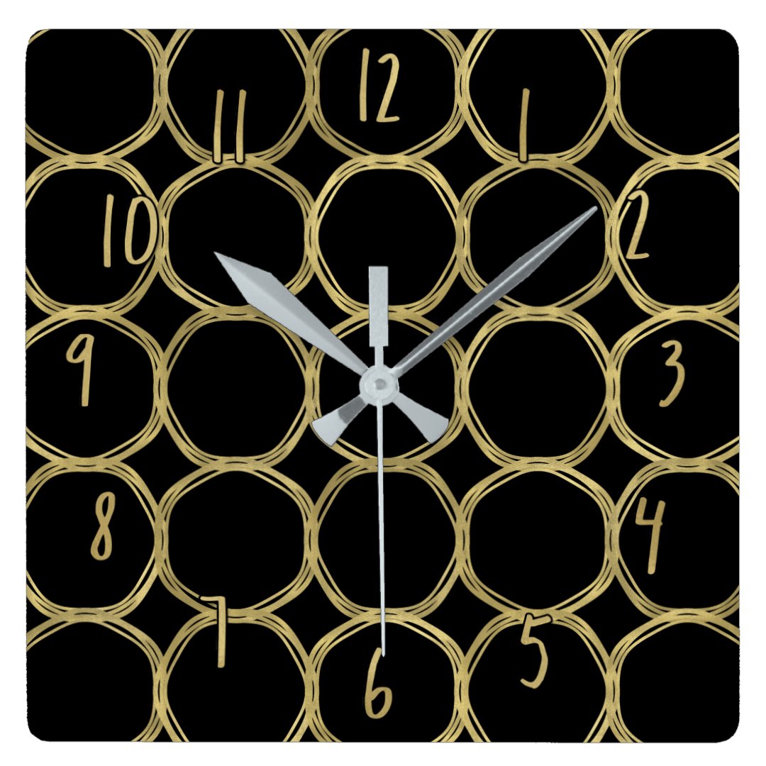 Gold Circles & Black Modern Trendy Chic Square Wall Clock | Zazzle