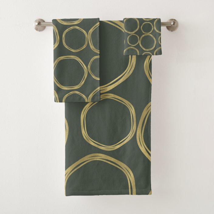 Gold Circles & Rustic Olive Green Modern Trendy Bath Towel Set | Zazzle.com