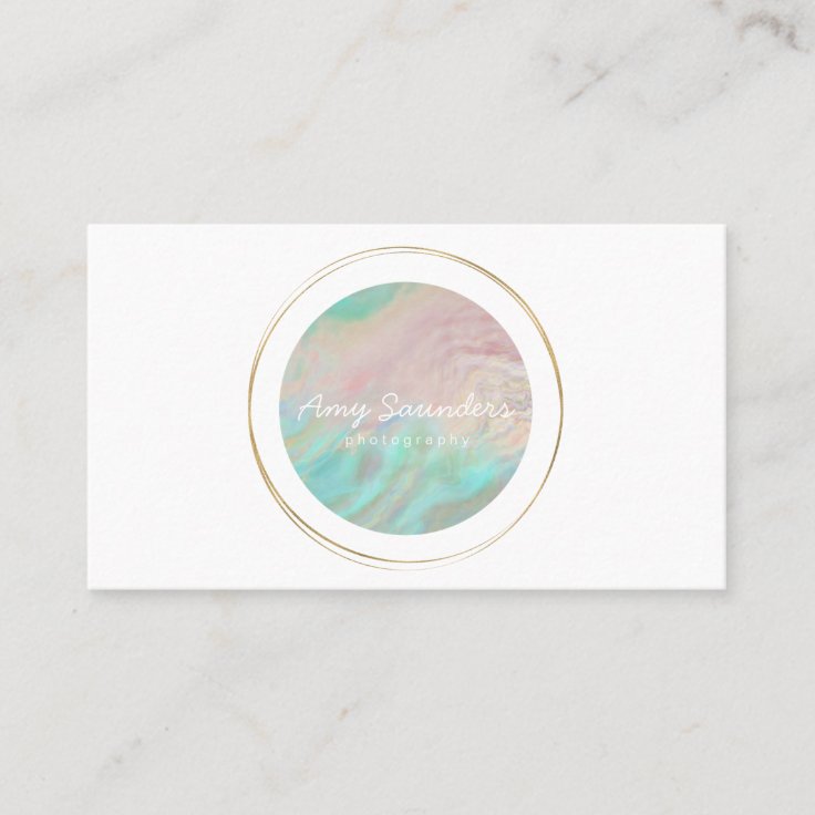 Gold Circular Mint Green Opal Design Business Card | Zazzle