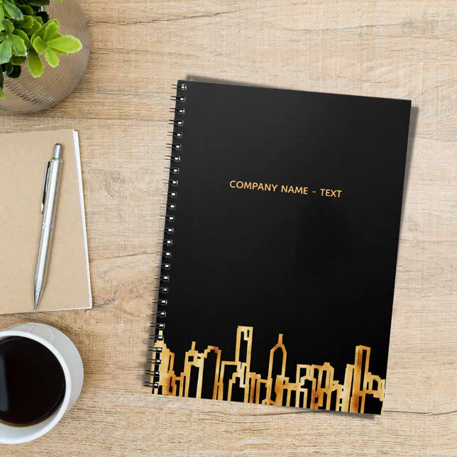 Gold city skyline black business real estate text notebook | Zazzle