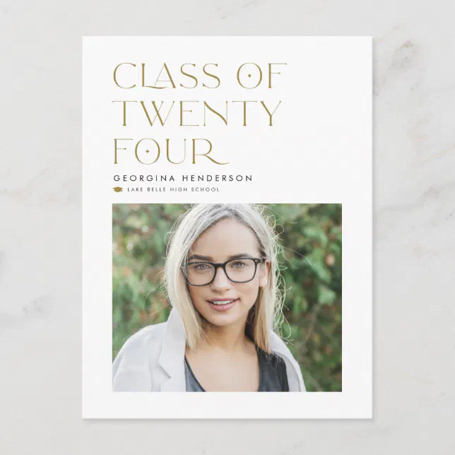 Gold Class of 2022 Modern Minimalist Graduation Postcard | Zazzle
