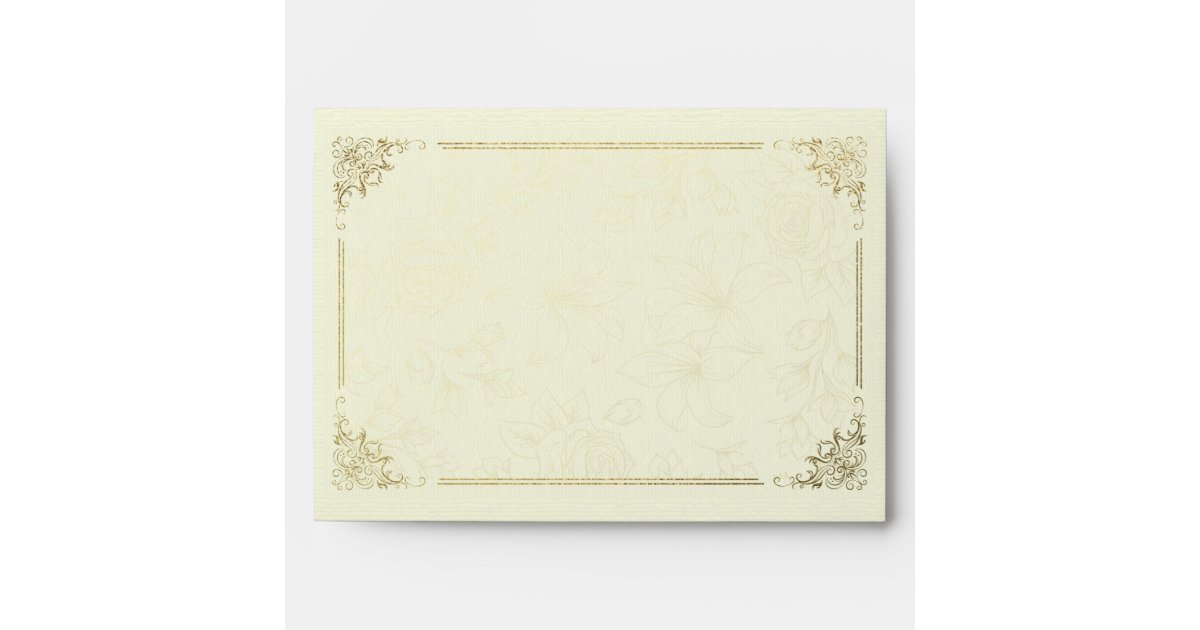 Gold Classic Floral Frame Rose Watermark Wedding Envelope | Zazzle