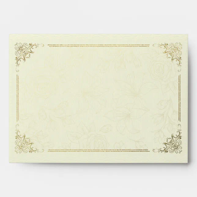 Gold Classic Floral Frame Rose Watermark Wedding Envelope | Zazzle