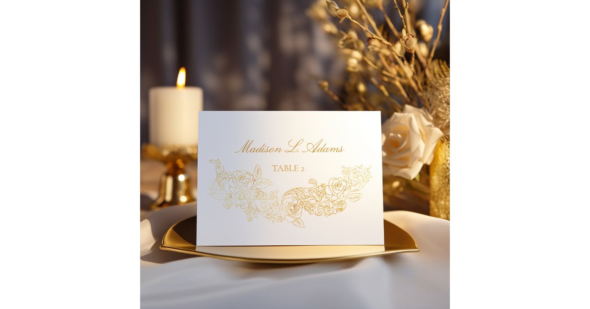 Gold Classic Ornament Foldable Name Card | Zazzle