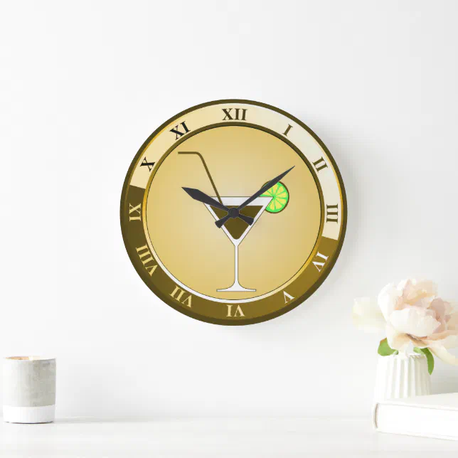 Gold Cocktail Bar Clock | Zazzle
