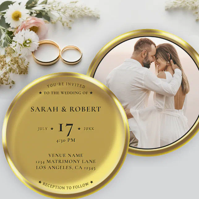 Gold Coin Elegant Photo Wedding Invitation | Zazzle