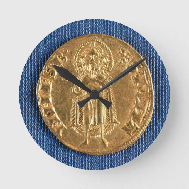 Gold coin, with St. John the Baptist, 16th century Round Clock | Zazzle