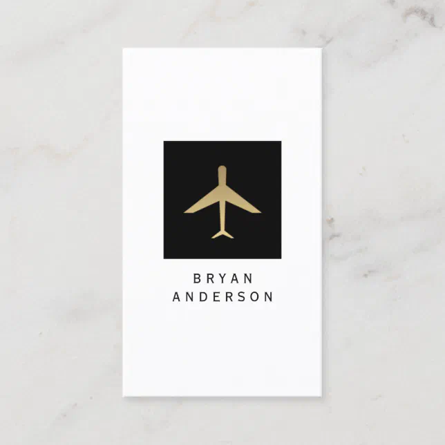 Gold Color Airplane Logo Business Card | Zazzle
