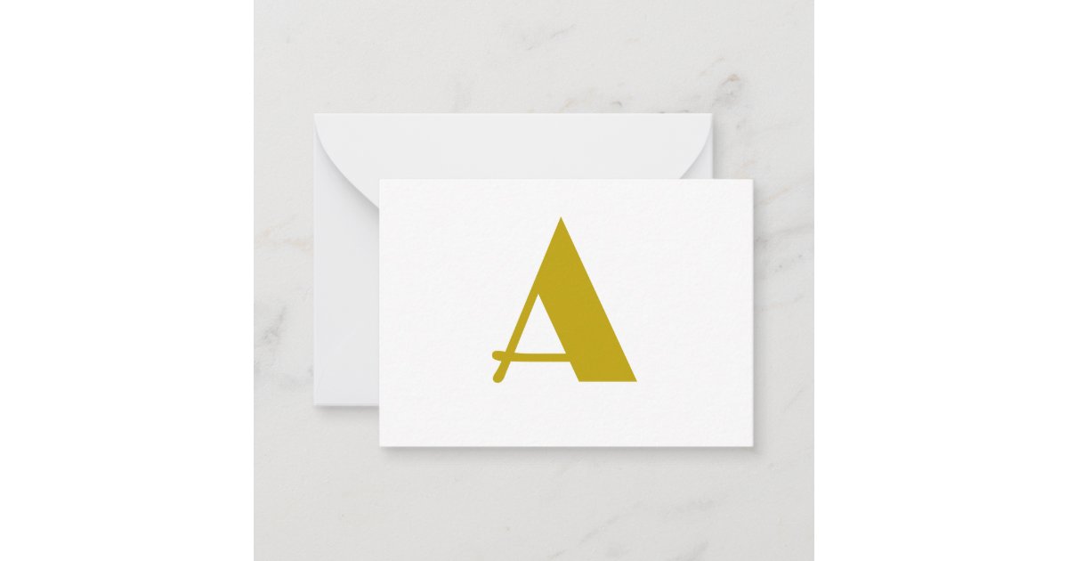Gold Color Custom Monogram Initial Letter Plain Note Card | Zazzle
