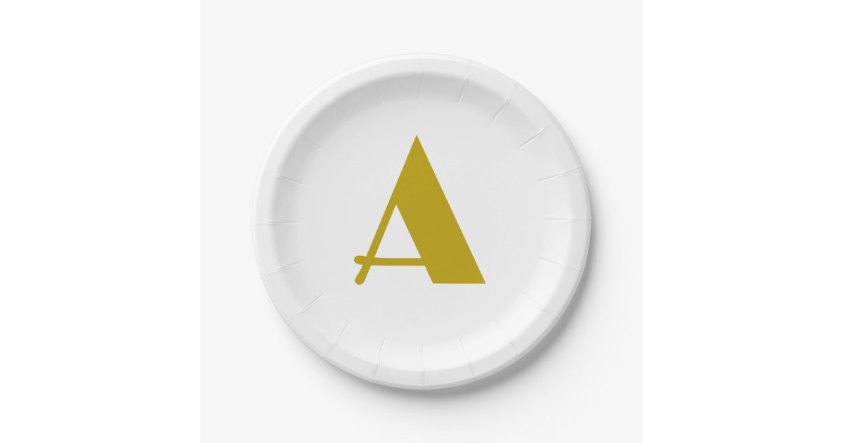 Gold Color Custom Monogram Initial Letter Plain Paper Plates | Zazzle
