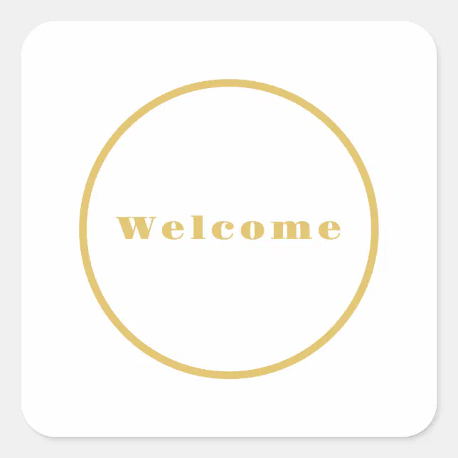 Gold Color Welcome Party Minimalist Professional Square Sticker | Zazzle