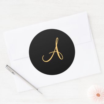 Gold-colored initial A on black monogram sticker | Zazzle