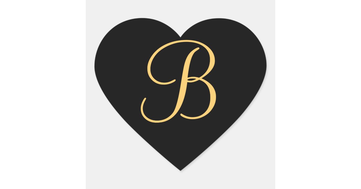 Gold-colored initial B on black monogram sticker | Zazzle