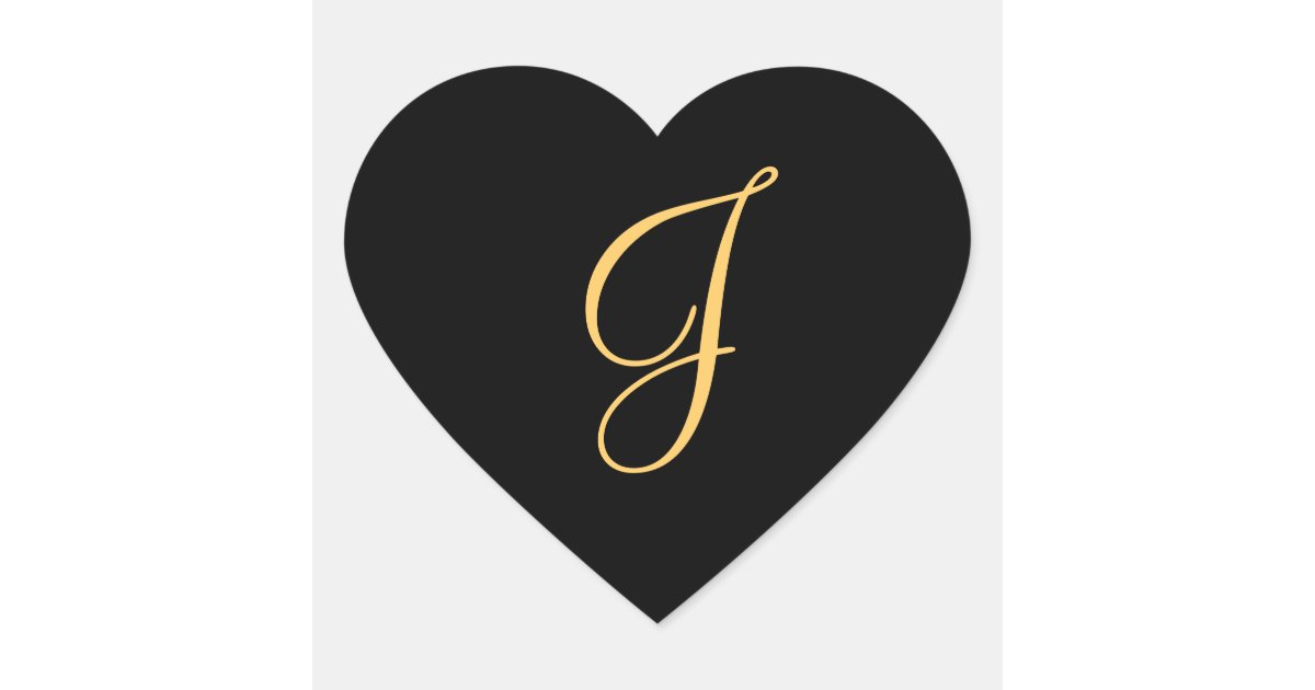 Gold-colored initial J on black monogram sticker | Zazzle