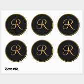Gold-colored initial R on black monogram sticker | Zazzle