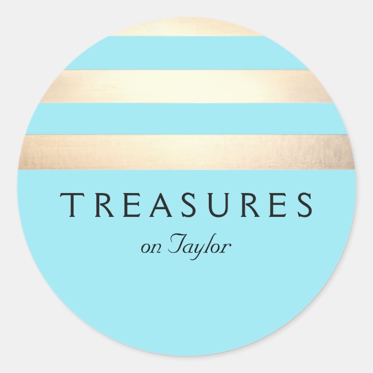 Gold Colored Striped Modern Turquoise Blue Classic Round Sticker | Zazzle