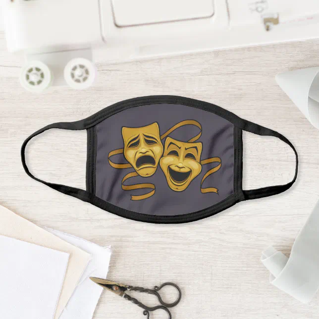 Gold Comedy And Tragedy Theater Masks Face Mask | Zazzle