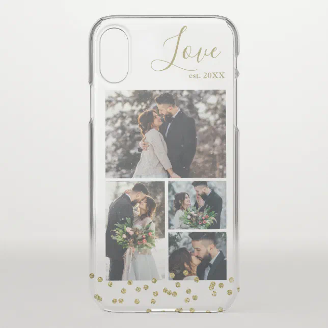 Gold Confetti 4-Photo Collage Personalized Uncommon iPhone Case | Zazzle