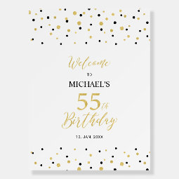Gold Confetti 55th Birthday Party Welcome Sign | Zazzle