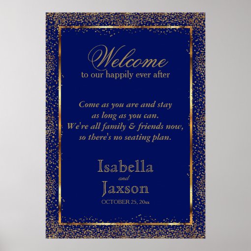 Gold Confetti and Dark Blue - Welcome Poster | Zazzle