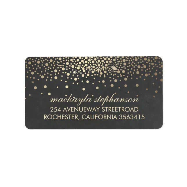Gold Confetti and Fireflies Chalkboard Wedding Label | Zazzle