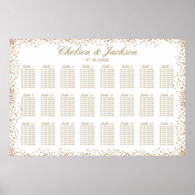 Gold Confetti and White - 24 Seating Chart | Zazzle