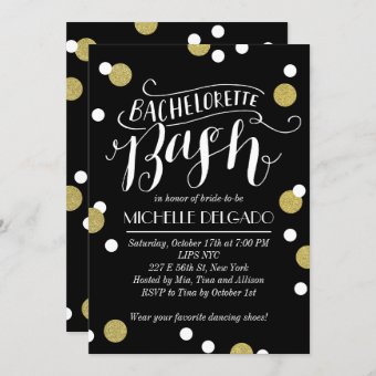 Gold Confetti Bash | Bachelorette Party Invitation | Zazzle