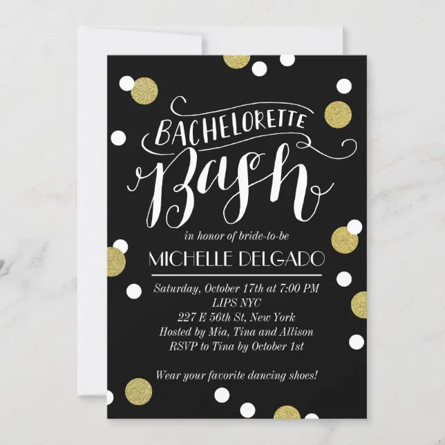 Gold Confetti Bash | Bachelorette Party Invitation | Zazzle