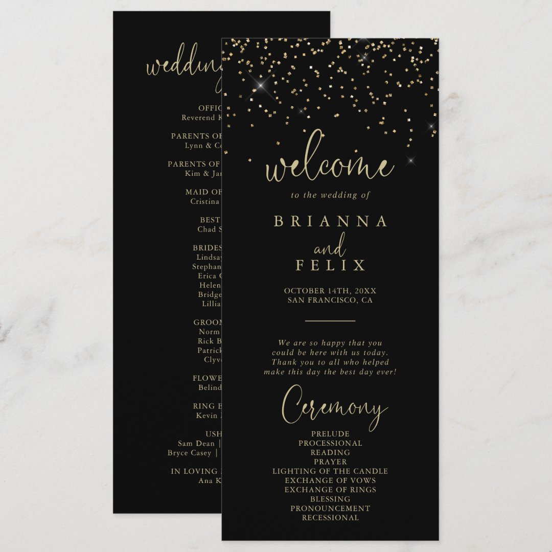 Gold Confetti Calligraphy Fancy Script Wedding Program | Zazzle