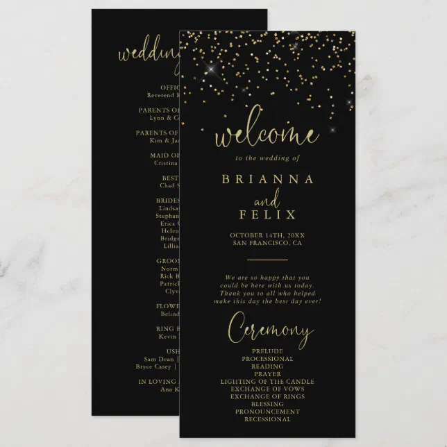 Gold Confetti Calligraphy Fancy Script Wedding Program | Zazzle