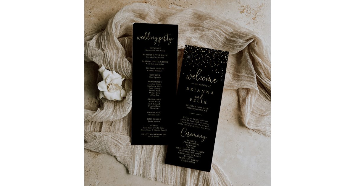 Gold Confetti Calligraphy Fancy Script Wedding Program | Zazzle
