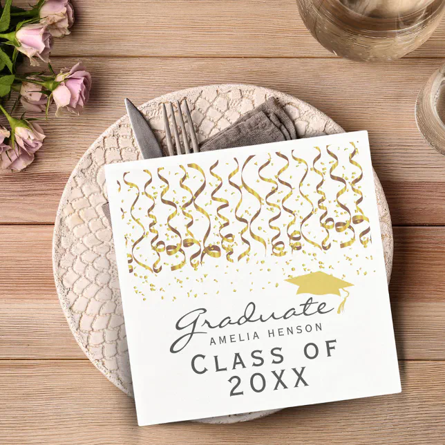 Gold Confetti Class of 2025 Graduation Napkins | Zazzle