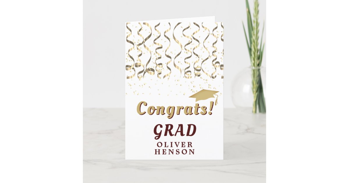 Gold Confetti Congrats Grad Graduation Card | Zazzle