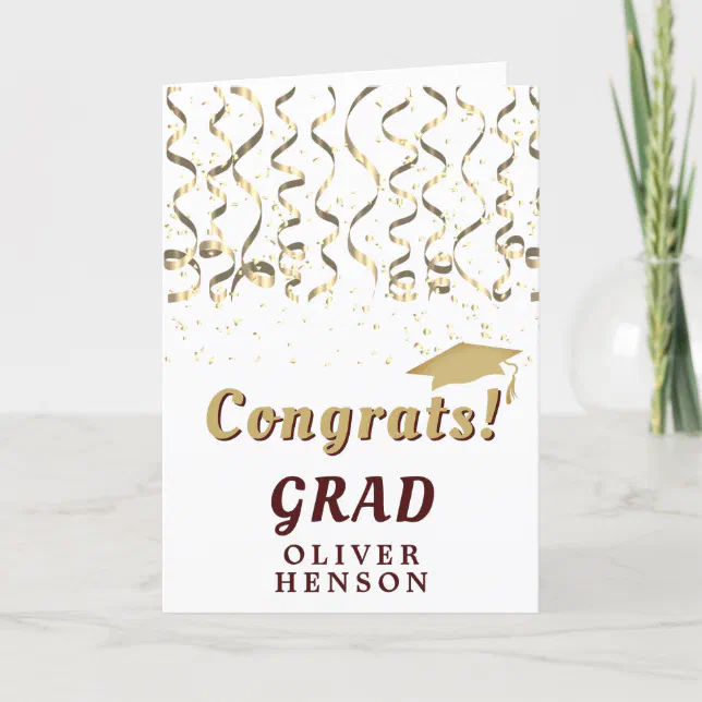 Gold Confetti Congrats Grad Graduation Card | Zazzle