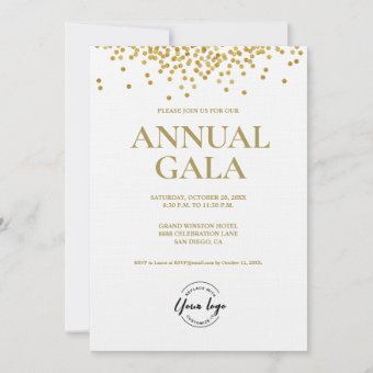 Gold confetti Custom logo Gala corporate event Invitation | Zazzle
