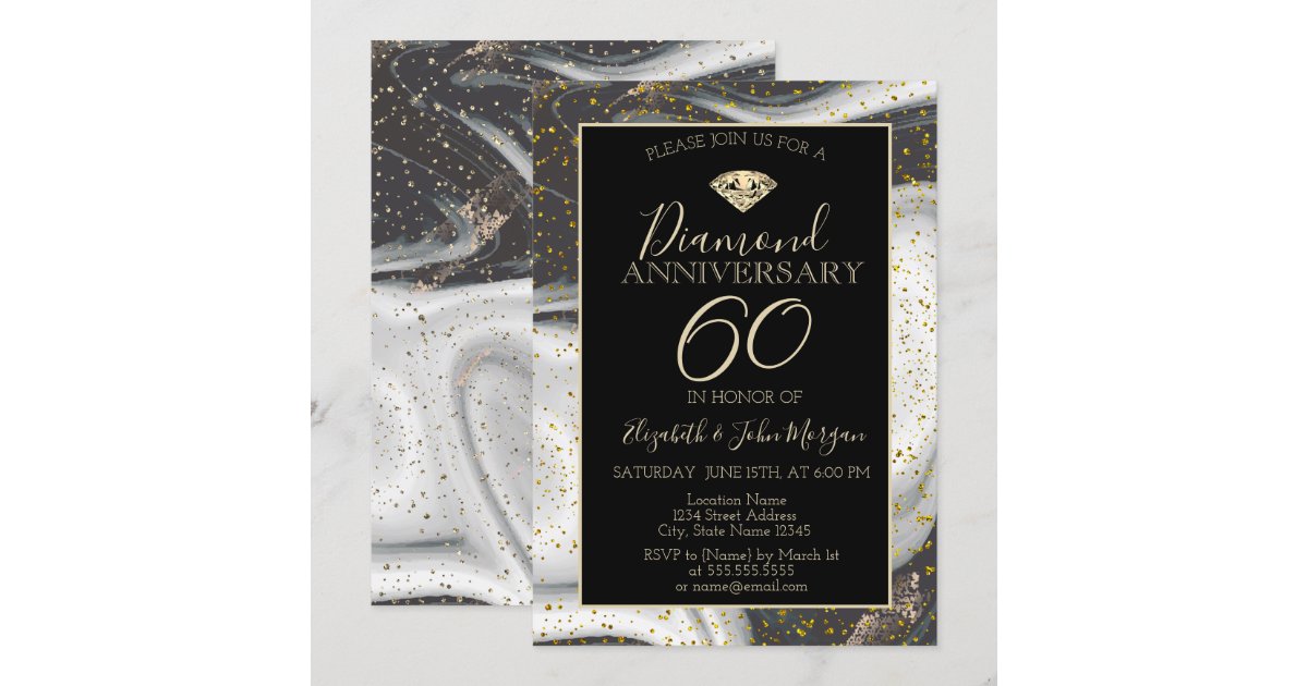 Gold Confetti Diamond Marble Wedding Anniversary Invitation | Zazzle
