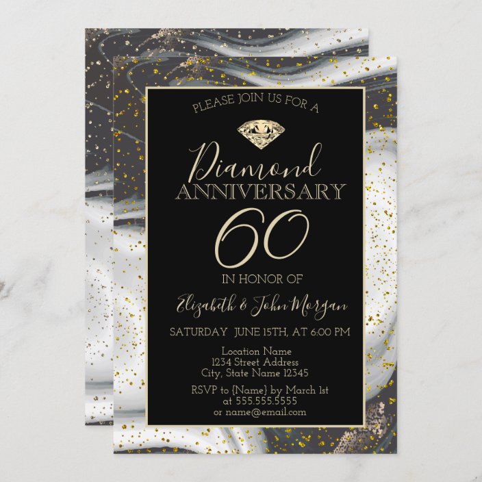 Gold Confetti Diamond Marble Wedding Anniversary Invitation | Zazzle.com