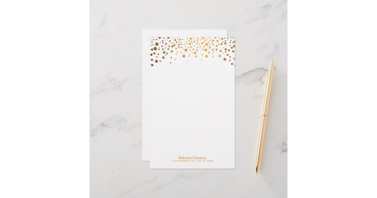 Gold Confetti Dot Print Stationery | Zazzle