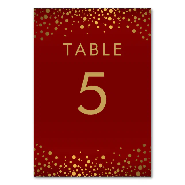 Gold Confetti Dots and Maroon Red - Table Numbers | Zazzle