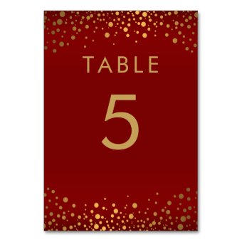 Gold Confetti Dots and Maroon Red - Table Numbers | Zazzle