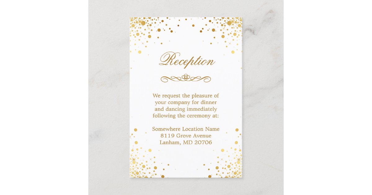 Gold Confetti Dots Wedding Accommodation Reception Enclosure Card | Zazzle