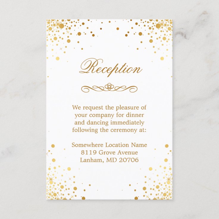 Gold Confetti Dots Wedding Accommodation Reception Enclosure Card | Zazzle