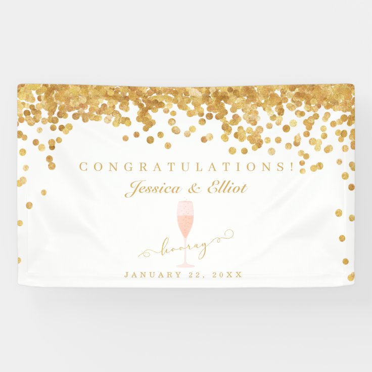 Gold Confetti Elegant Champagne Wedding Banner | Zazzle