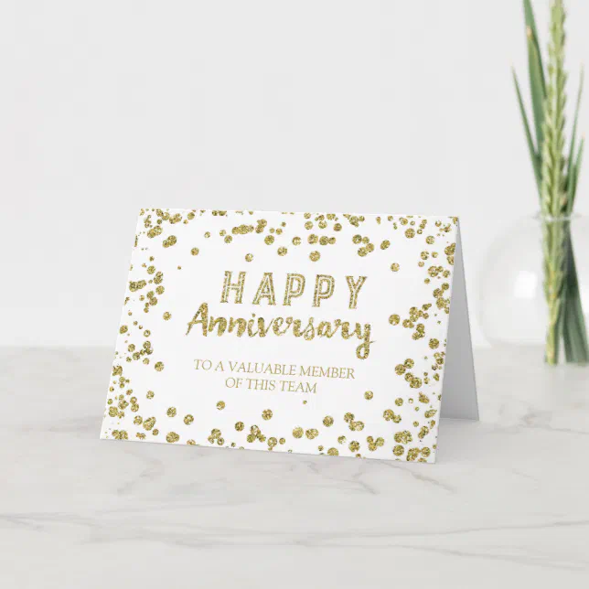 Gold Confetti Employee Anniversary Card | Zazzle
