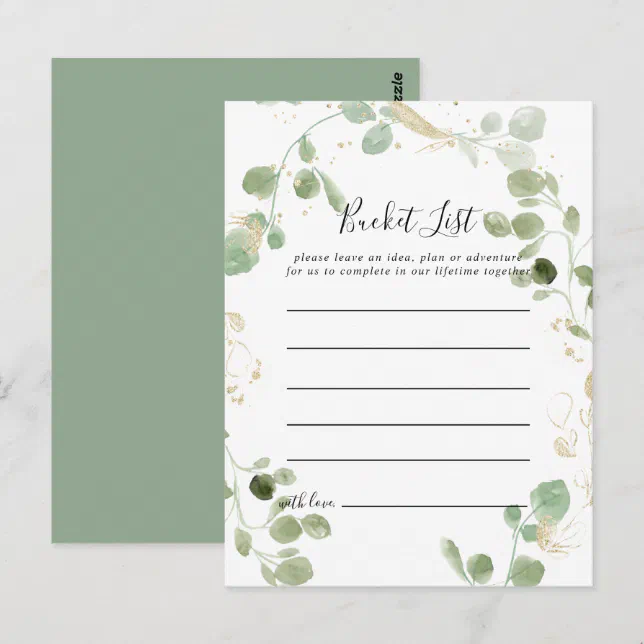 Gold Confetti Eucalyptus Foliage Bucket List Cards | Zazzle