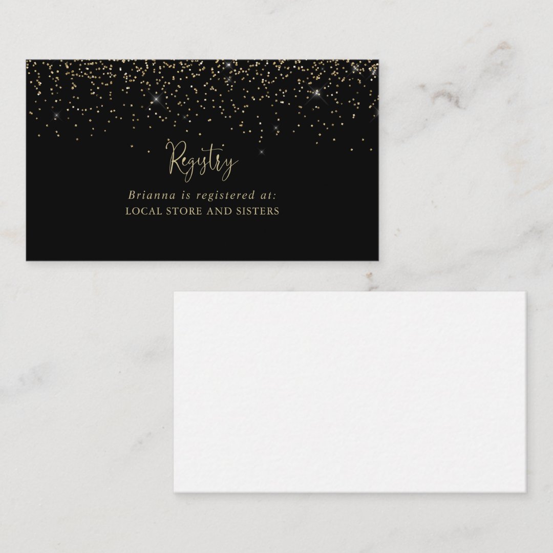 Gold Confetti Fancy Script Wedding Gift Registry Enclosure Card | Zazzle